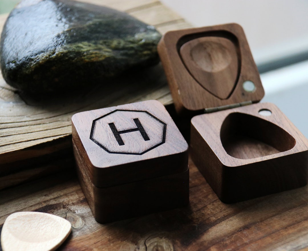 Personalized Guitar Pick Holder Storage, Custom Wooden Guitar Picks Box ...