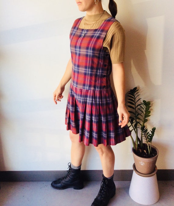 Vintage pinafore dress plaid dress preppy dress plaid… - Gem