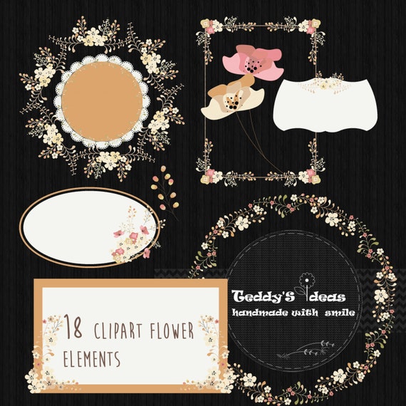 18 clipart flower elements flower wreath flower frame | Etsy
