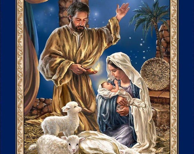 NATIVITY MANGER SCENE Cotton Fabric Panel 23" X 44", Timeless Treasures ...