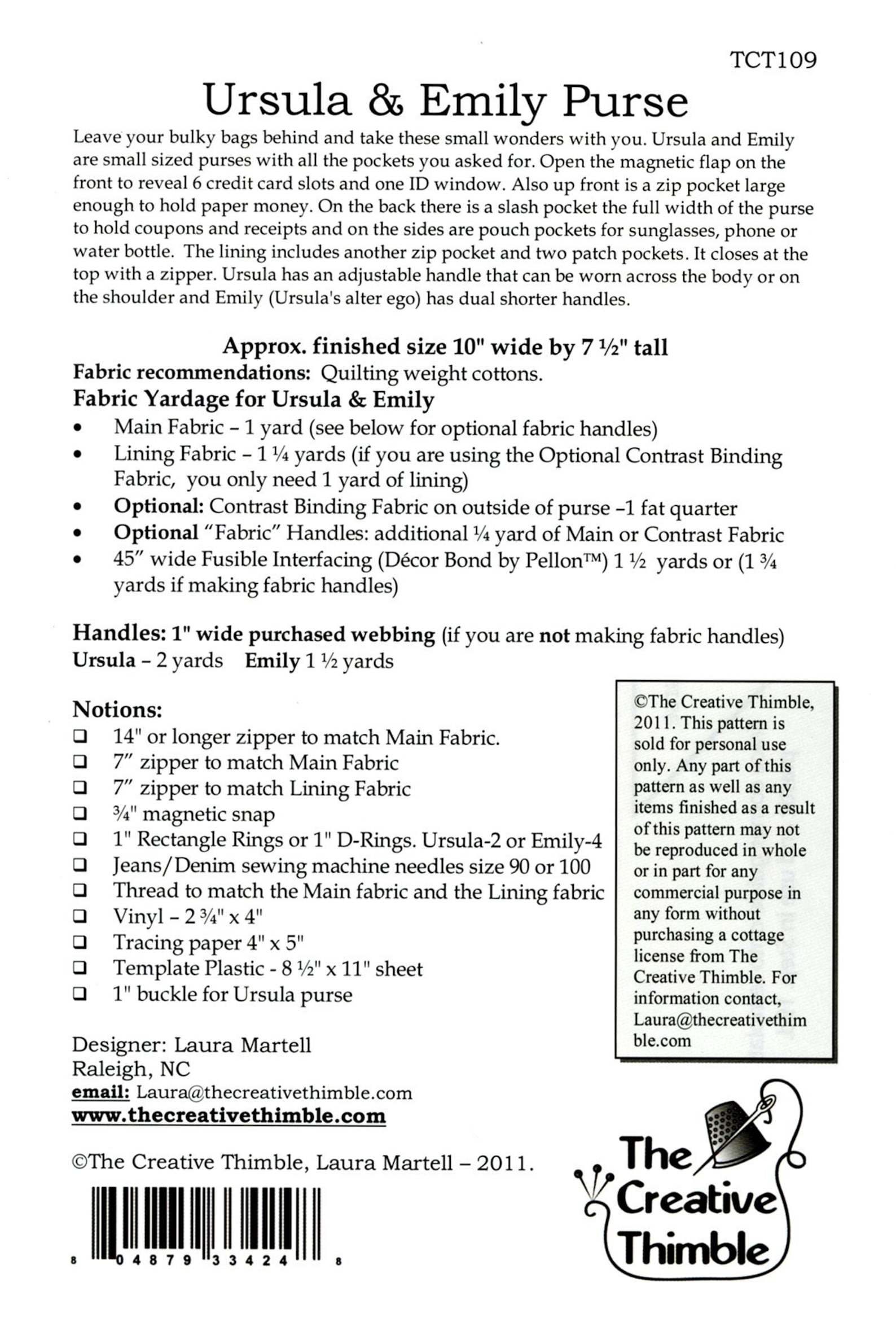 URSULA & EMILY PURSE Sewing Pattern the Creative Thimble - Etsy