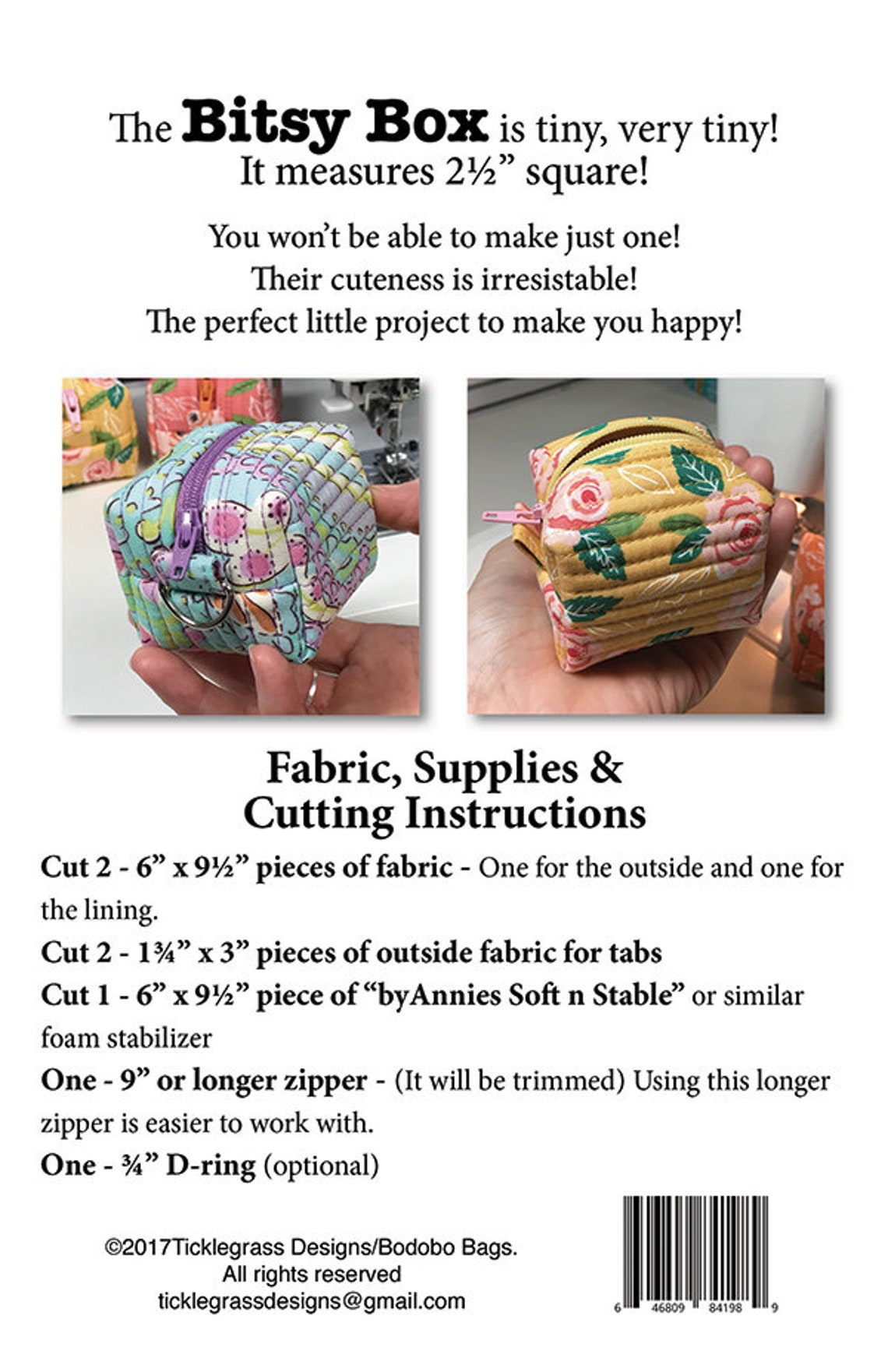 BODOBO BAGS Bitsy Box Pouch Sewing Pattern, Ticklegrass Designs Sewing ...