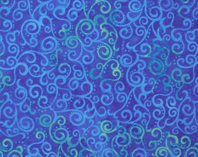 End of Bolt 31" X 108" Wide ROYAL Ombre SCROLL Cotton Quilt Backing ...