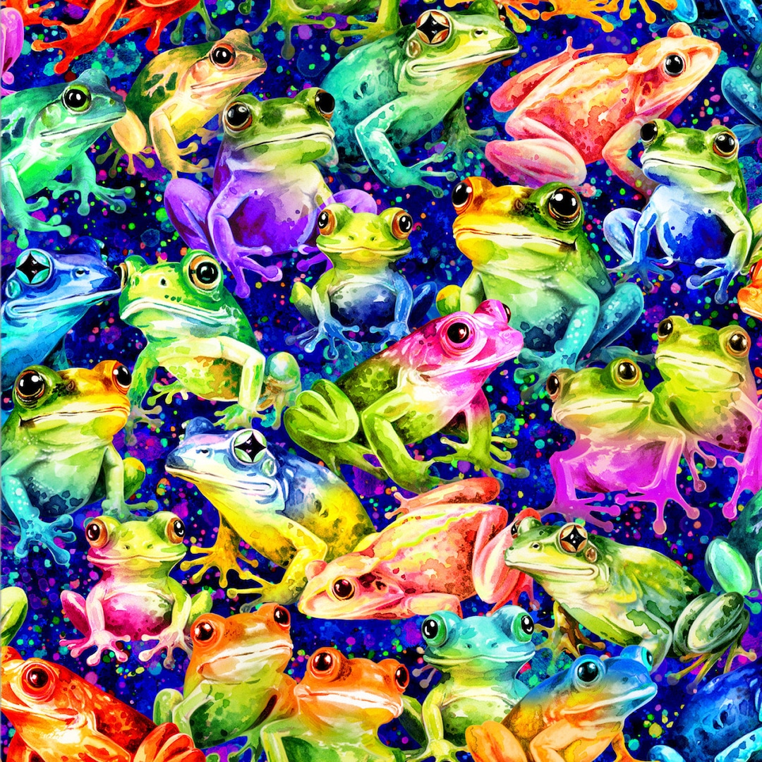 End of Bolt COLORFUL STACKED FROGS 38 X 44 Cotton Fabric, Oasis Fabric ...