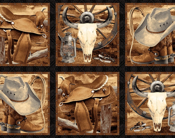 COWBOY BLOCKS Cotton Fabric Panel, 23"x 44" Panel, Blank Quilting ...