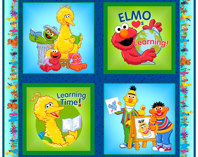 SESAME STREET CHARACTERS in Blocks Cotton Fabric Panel, 36" X 44" Panel ...