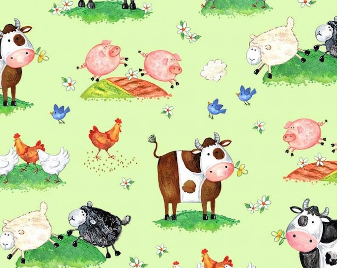 CARTOON FARM ANIMALS Cotton Fabric, Michael Miller Fabric, 100% Cotton ...