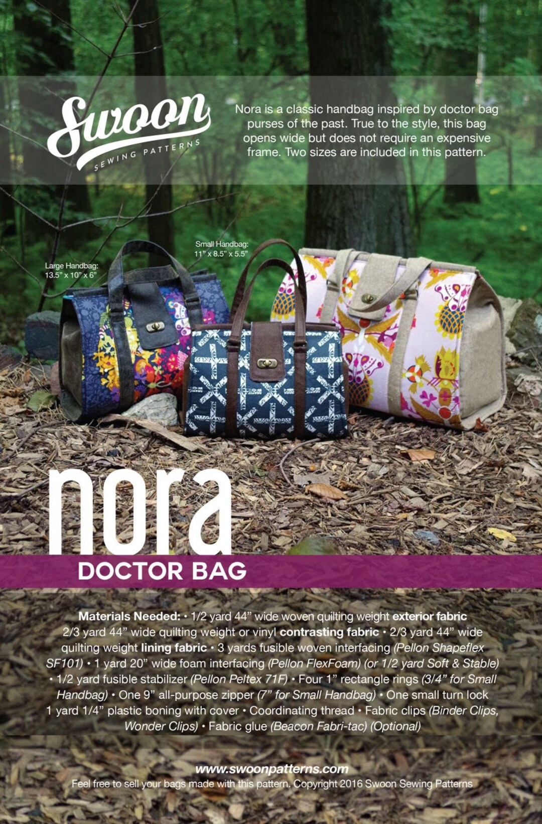 NORA DOCTOR BAG Sewing Pattern, Swoon Sewing Pattern, Tote Sewing ...