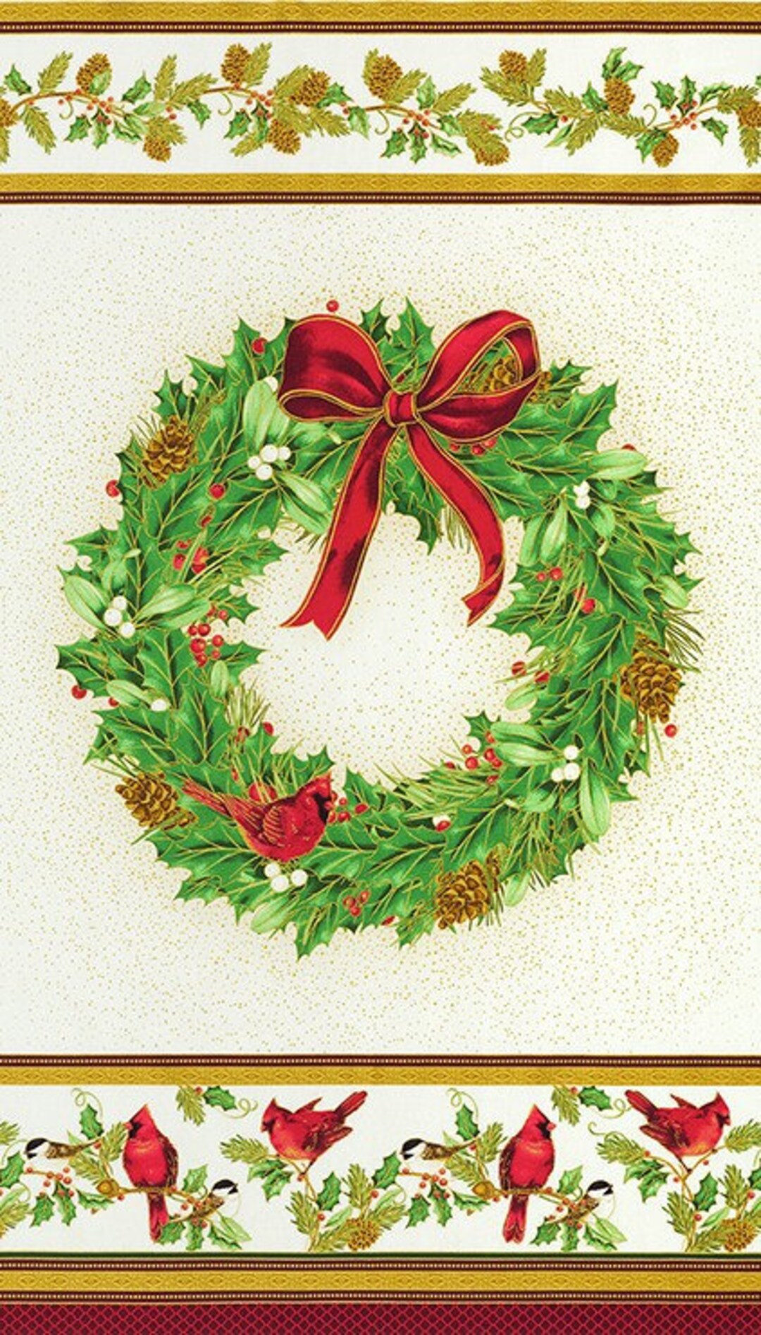 CLEARANCE CARDINAL BIRDS on Wreath Cotton Fabric Panel 23 X 44, Robert ...