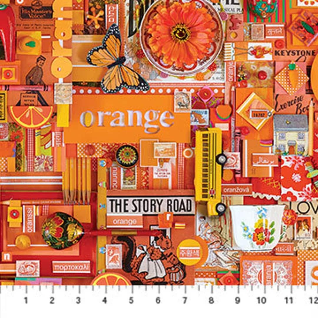 FQ ORANGE COLOR Collage 18 X 21 Cotton Fabric, Northcott Fabric, 100% ...