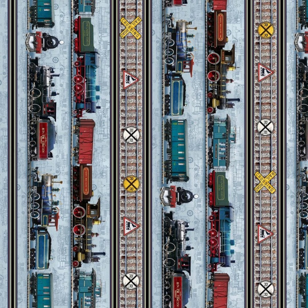 End of Bolt RAILROAD BORDER STRIPES 28 X 44 Cotton Fabric, Michael ...