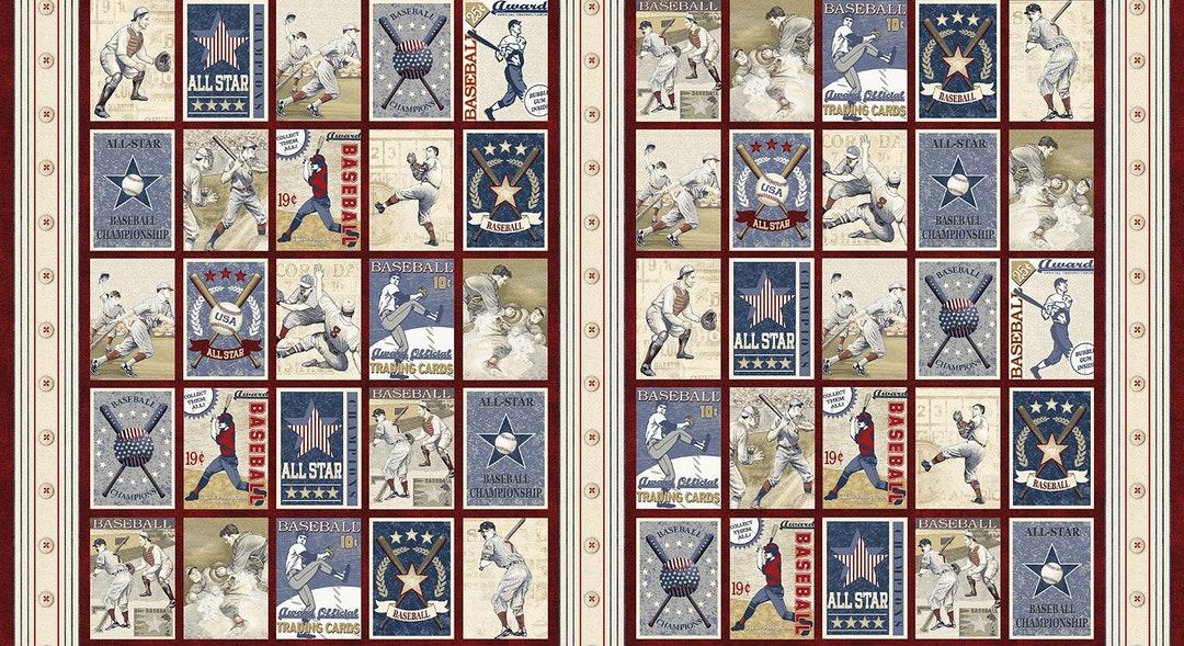 GAME TIME Vintage BASEBALL Players Cotton Fabric Panel, Benartex Fabric ...