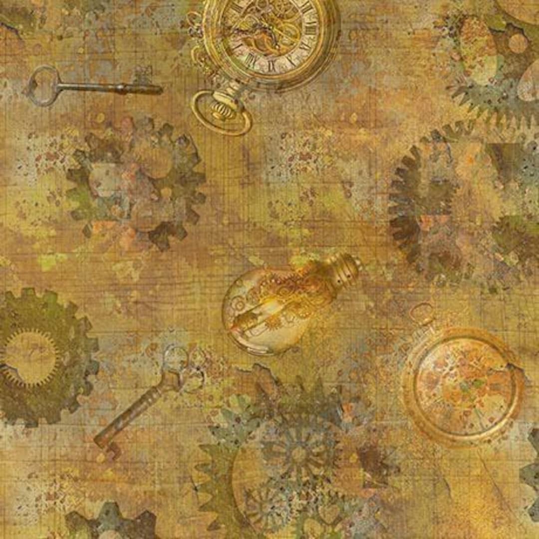 STEAMPUNK GEARS and Keys Cotton Fabric, QT Fabric, 100% Cotton Fabric ...