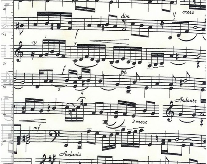 FQ SHEET MUSIC on Cream Cotton Fabric, 18" X 21", Timeless Treasures ...
