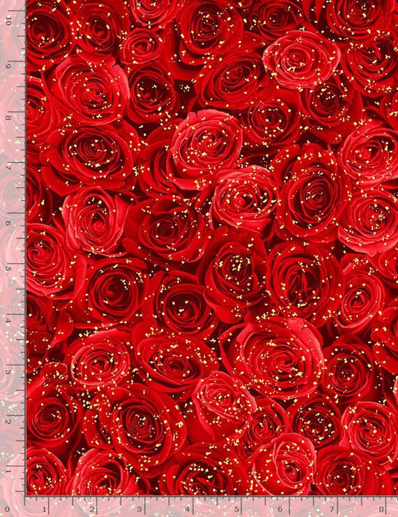FQ Packed RED ROSES With Gold Accents Cotton Fabric Timeless - Etsy