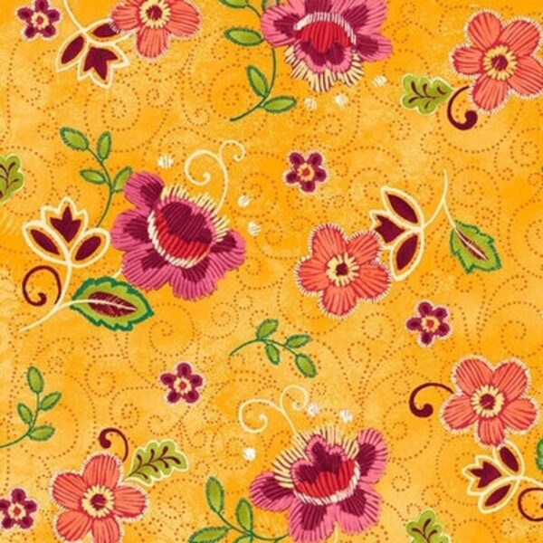 Orange Floral Fabric - Etsy