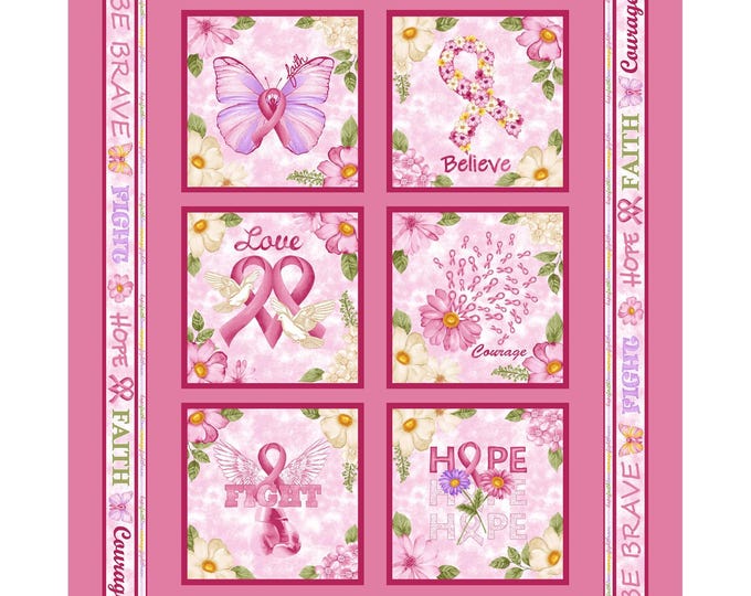 BREAST CANCER AWARENESS Cotton Fabric Panel 36" X 44", Studio E Fabric ...