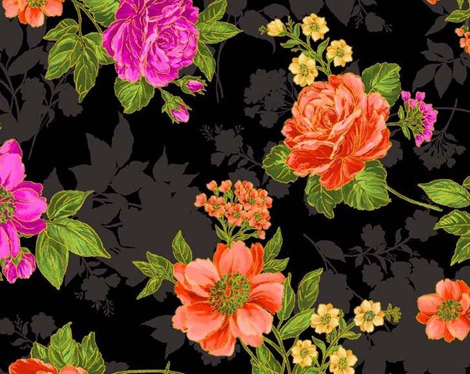 End of Bolt PINK & CORAL FLOWER Blooms 18 X 44 Cotton Fabric, Michael ...