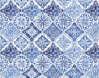 Blue Tile Fabric | Etsy