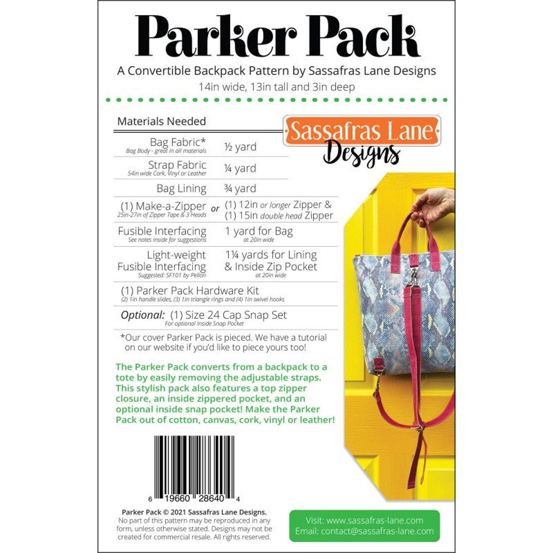 PARKER PACK BACKPACK Sewing Pattern Sassafrass Lane Designs - Etsy