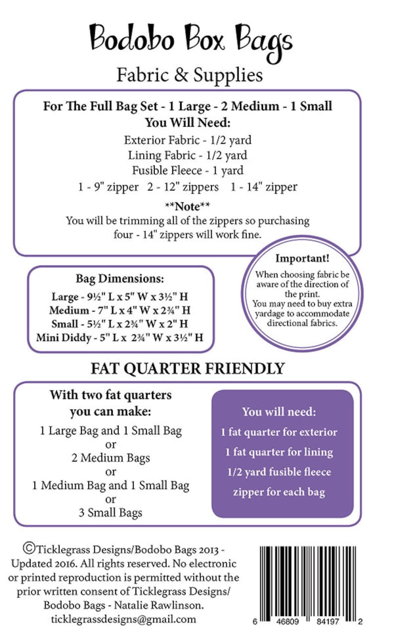 BODOBO BOX BAGS Sewing Pattern, Ticklegrass Designs Sewing Pattern ...