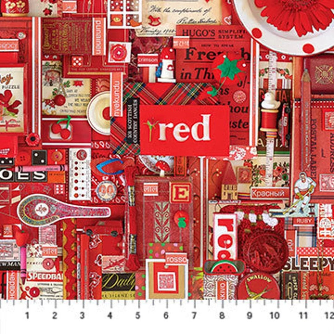 FQ RED COLOR Collage 18 X 21 Cotton Fabric, Northcott Fabric, 100% ...