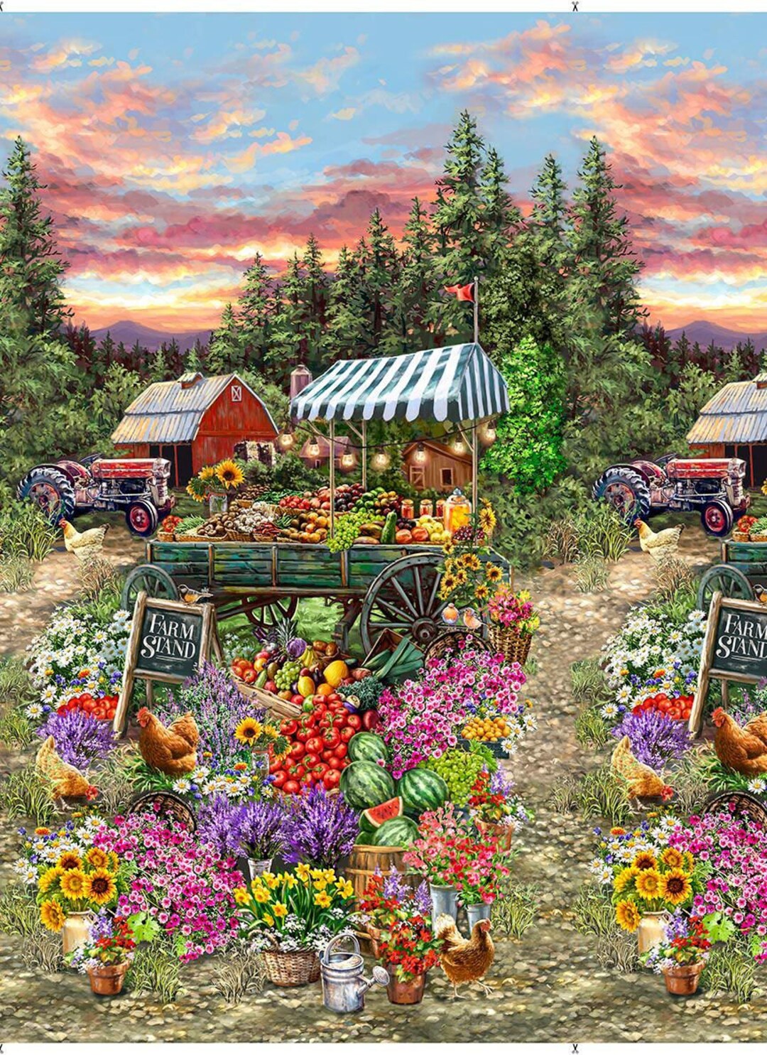 FARM PRODUCE STAND Cotton Fabric Panel 23 X 44, Timeless Treasures ...