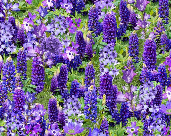 End of Bolt PURPLE WILDFLOWERS 24 X 44 Cotton Fabric, Timeless ...