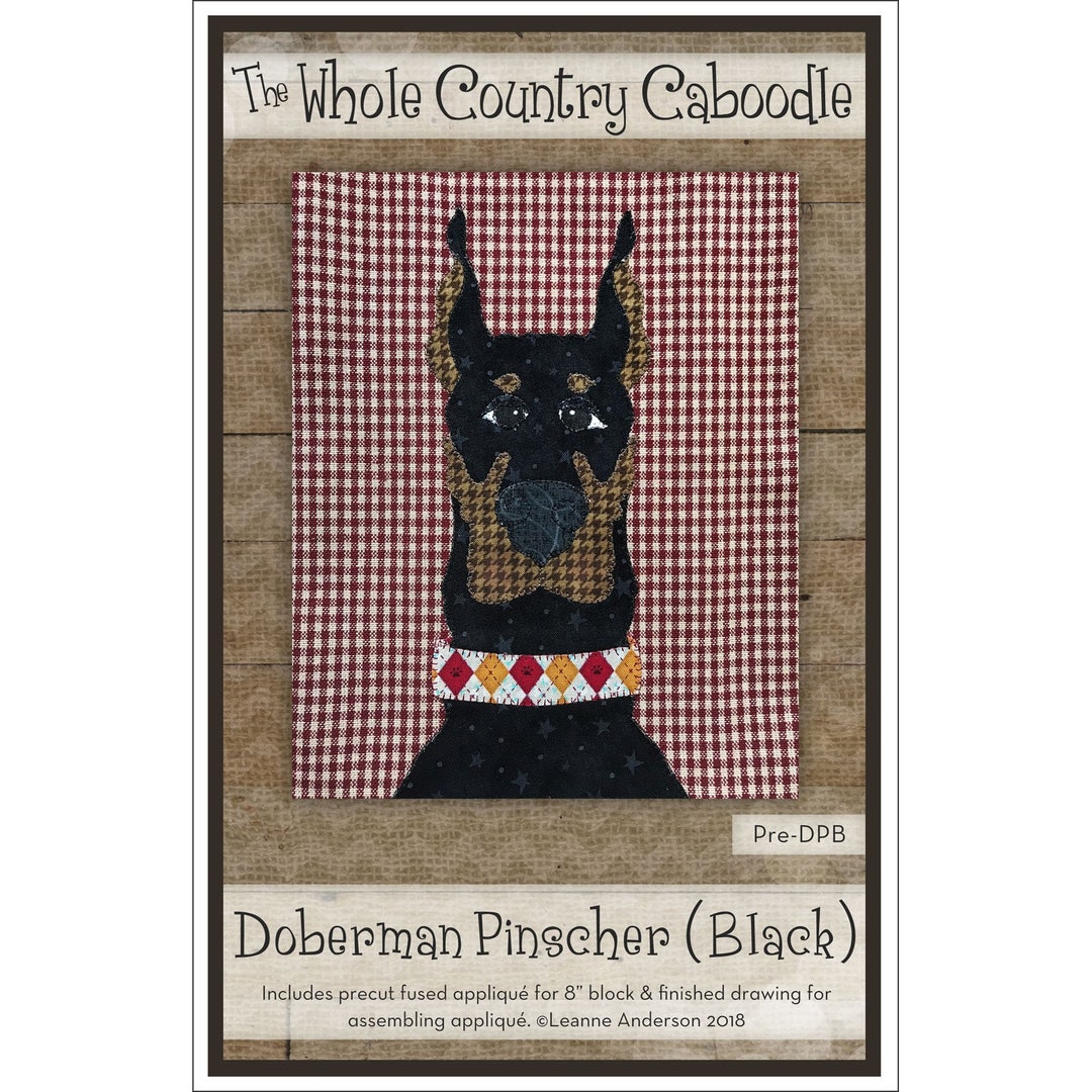 DOBERMAN PINSCHER (BLACK) Precut Fused Applique 8" Quilt Block Pattern ...