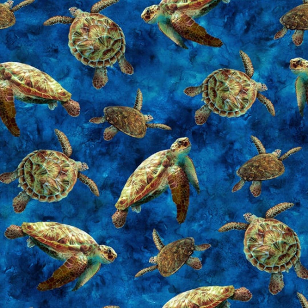 SWIMMING SEA TURTLES Cotton Fabric, Hoffman Fabrics, 100% Cotton Fabric ...