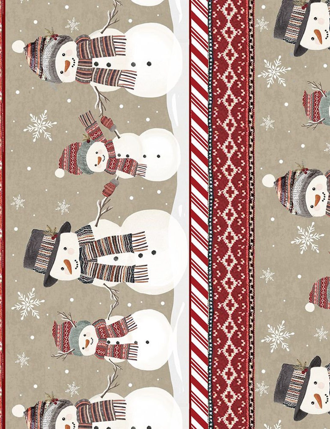 FQ PRIMITIVE SNOWMEN Border 18 X 21 Cotton Fabric, Timeless Treasures ...