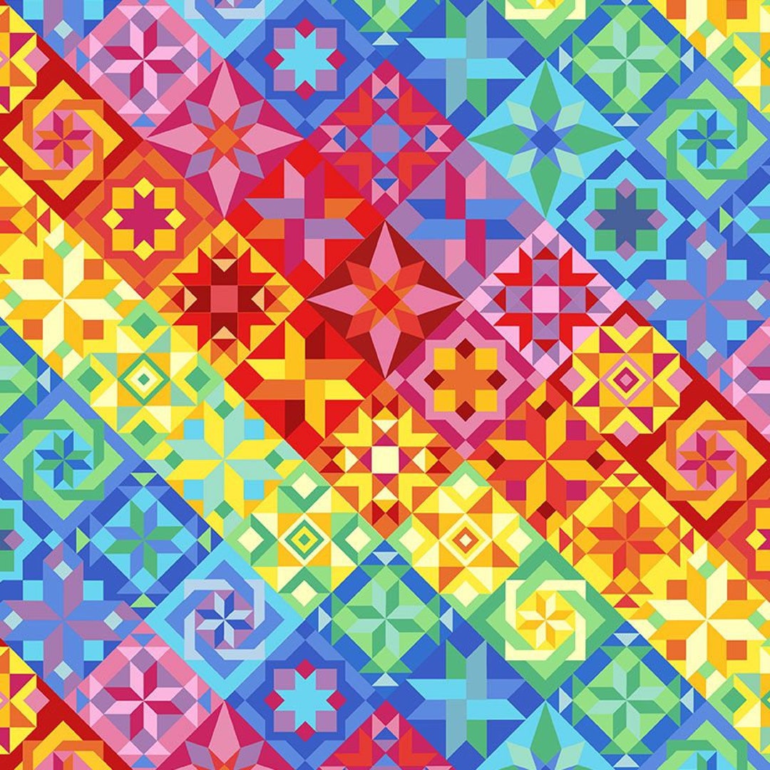 RAINBOW QUILT BLOCKS Cotton Fabric, Timeless Treasures Fabric, 100% ...
