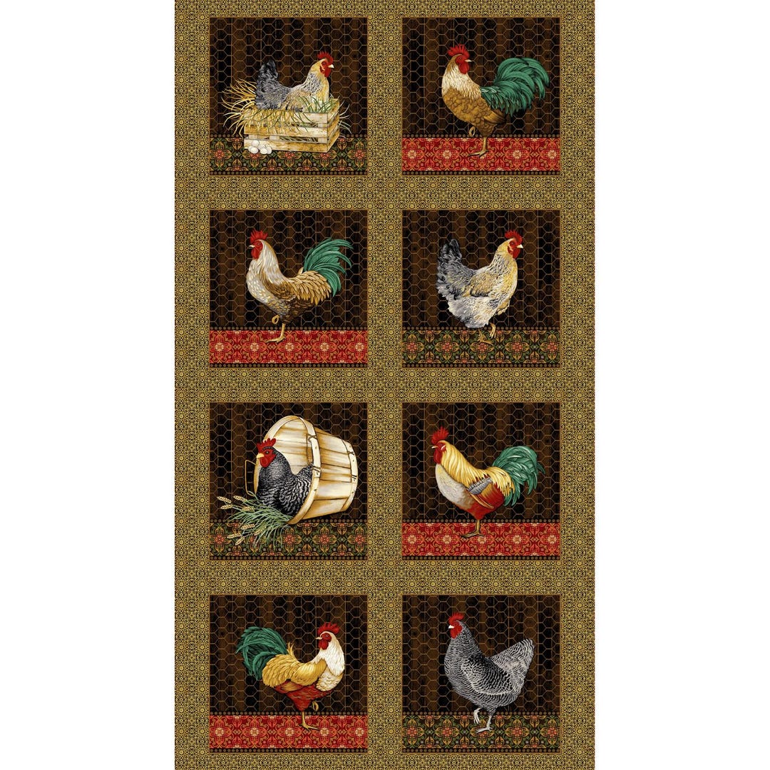 CHICKEN SHACK BLOCKS Cotton Fabric Panel, Henry Glass Fabric, 23 X 44 ...