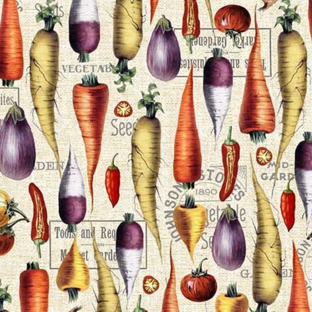 GARDEN ROOT VEGETABLES Cotton Fabric, Michael Miller Fabric, 100% ...