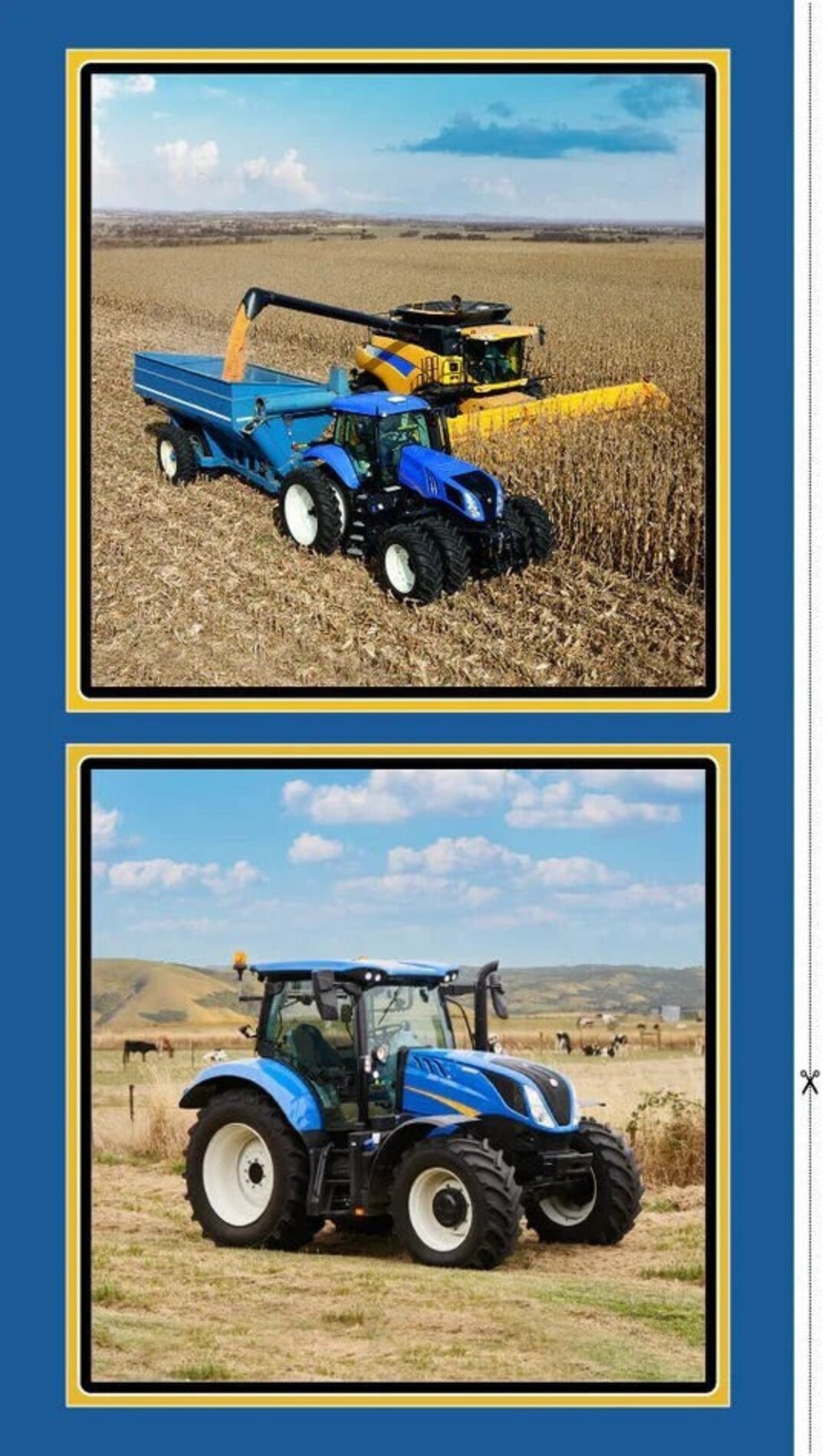BLUE FARM TRACTOR Blocks Cotton Fabric Panel 23" X 44", Kennard ...