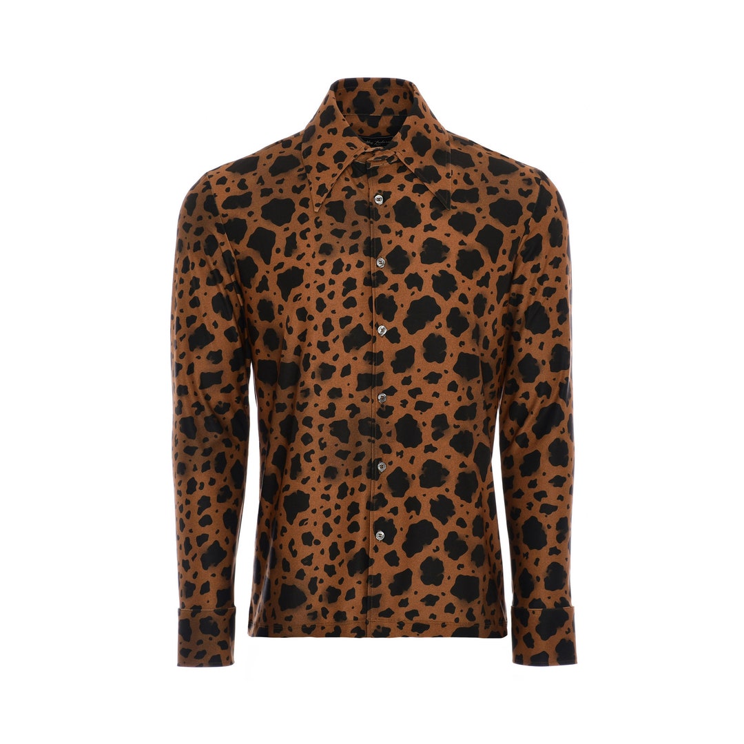 Cheetah Print Shirt Mens Button Down Long Sleeve Stretch Jersey Vintage ...