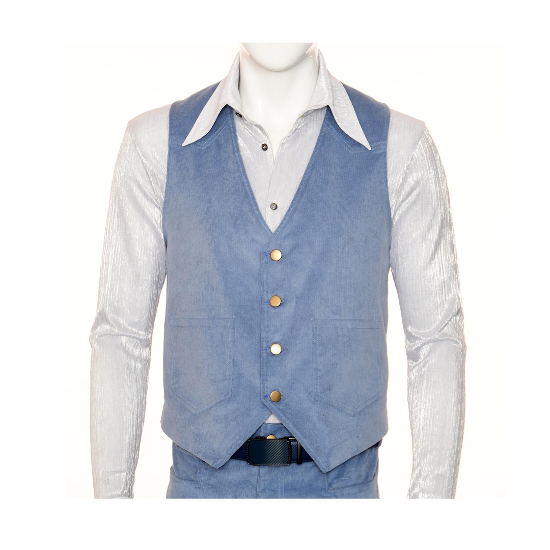 Men’s Dusty Blue Corduroy Vest – 70s Retro Style - Etsy