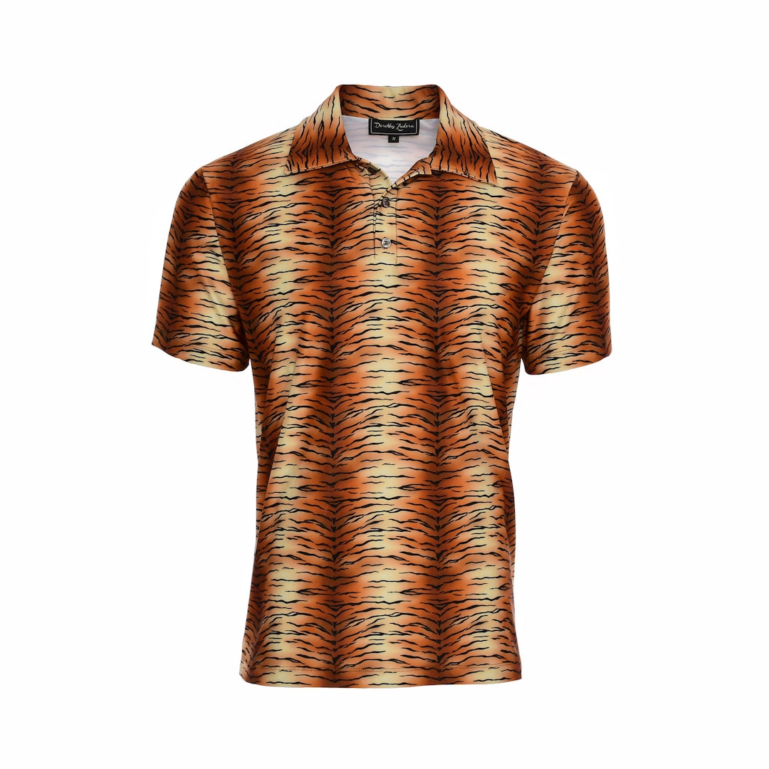 Men's Tiger Print Stretch Polo Shirt - Athletic Short Sleeve Golf ...
