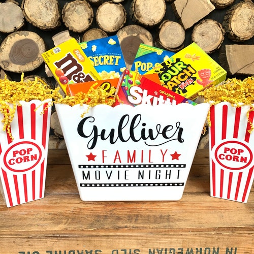 Personalized Family Movie Night Gift/ Popcorn Container Set/ - Etsy