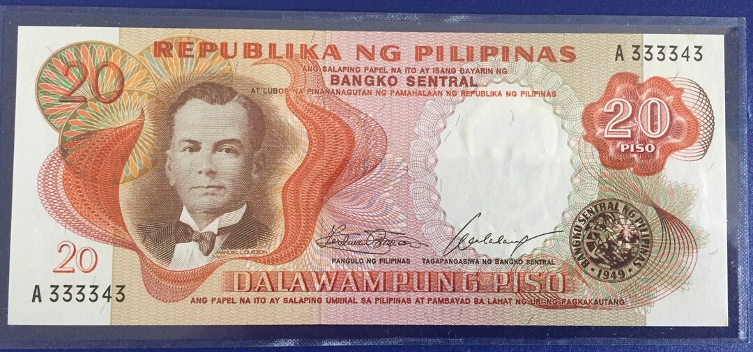 Philippines Bank Note 20 Piso P145b 1969 Issue 2 Digit Number Almost ...