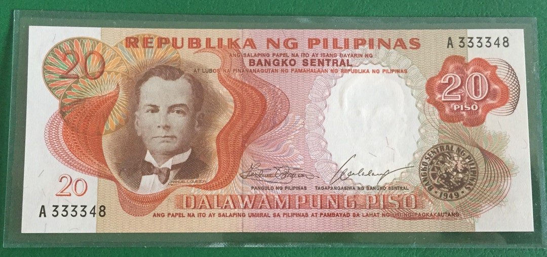 Philippines Bank Note 20 PISO P145b 1969 Issue Fancy Number UNC Sealed ...