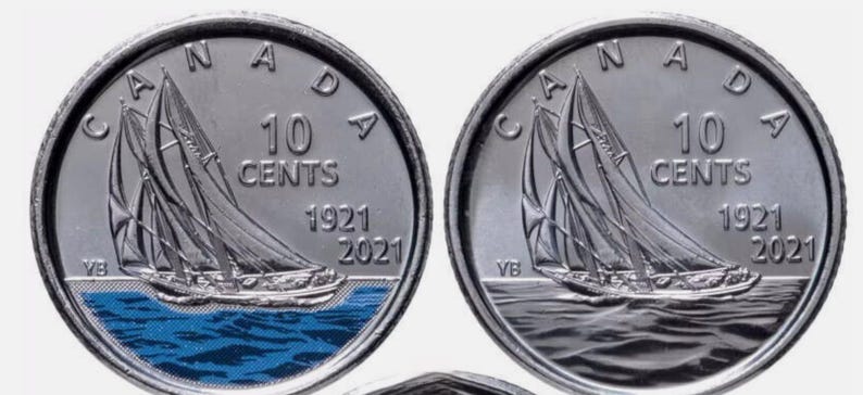 Set of 2 2021 Canada 100th Anniversary Bluenose 10 Cent Dime Coins ...