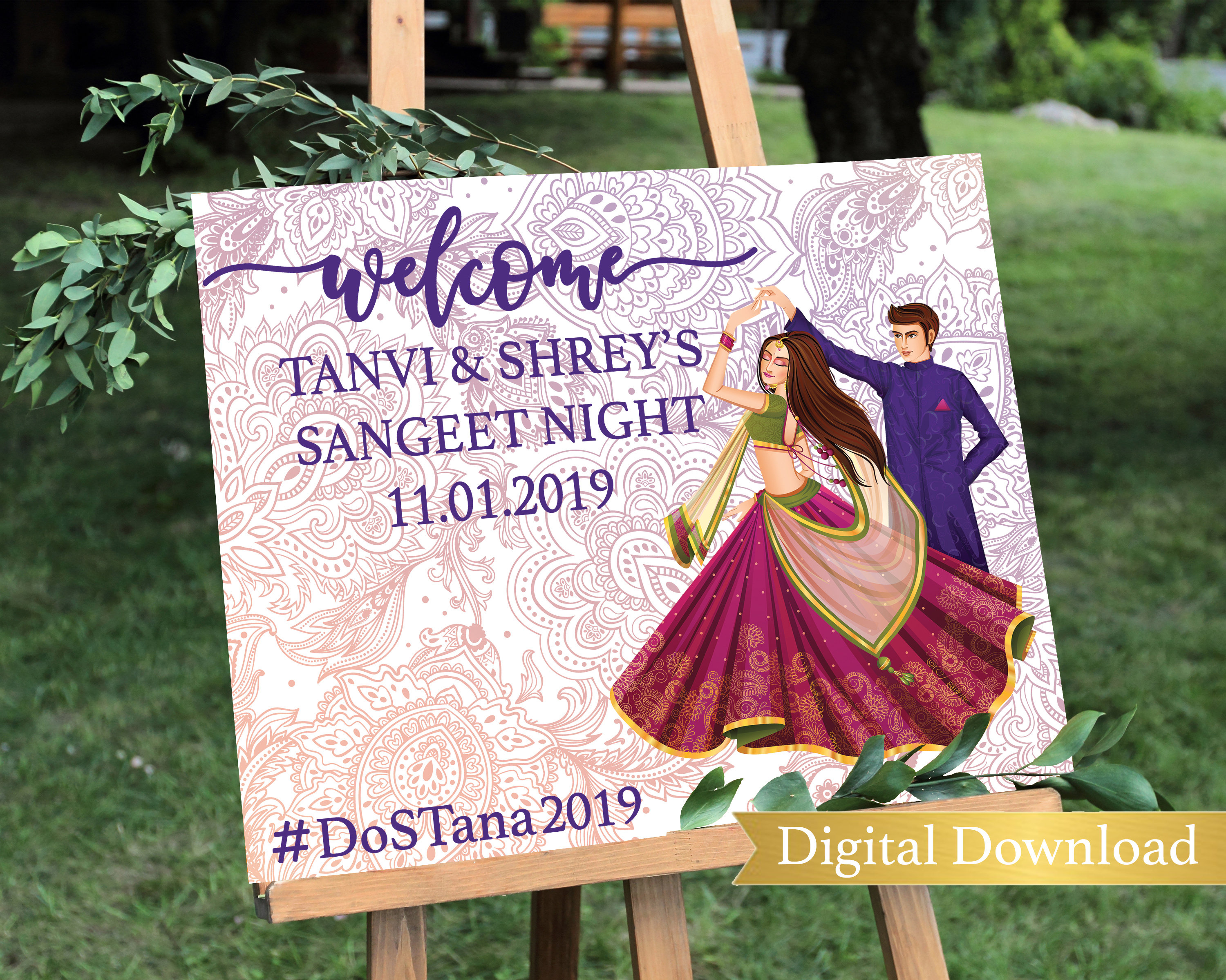 Indian Wedding Ladies Sangeet Night, Welcome Sign, Sangeet Sign, Indian ...