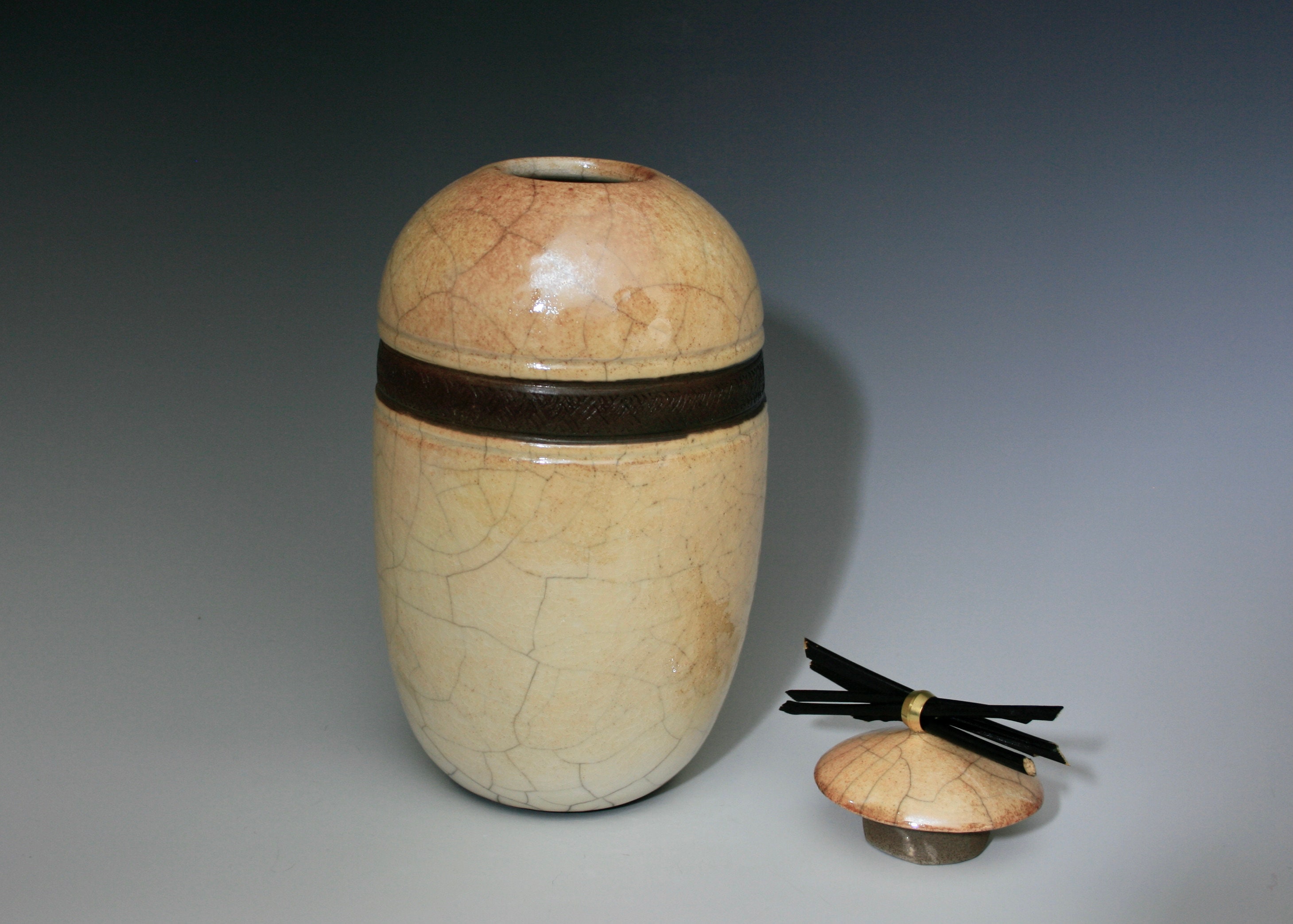Raku Pottery banded Treasure, Glorious Golden Raku Vessel Accented With ...