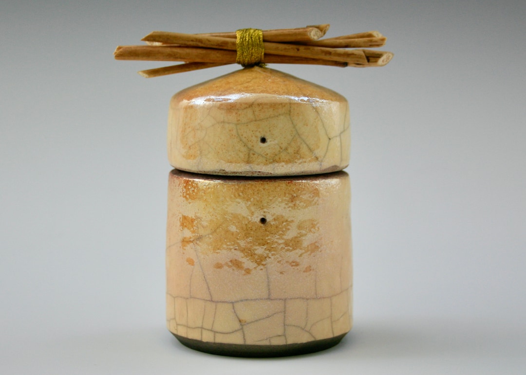 Golden Raku Pottery Bamboo Treasure Box: Handmade Ceramic Vessel - Etsy