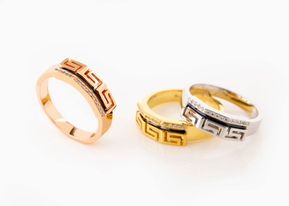 Greek Meander Ring 18K Greek Key Design Diamond Ring 18K Gold, White ...
