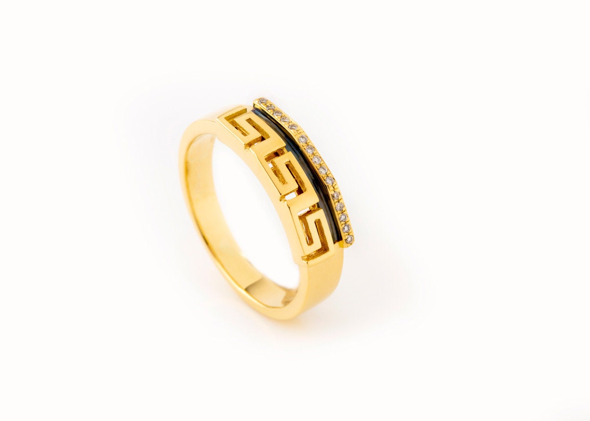 Greek Meander Ring 18K Greek Key Design Diamond Ring 18K Gold, White ...