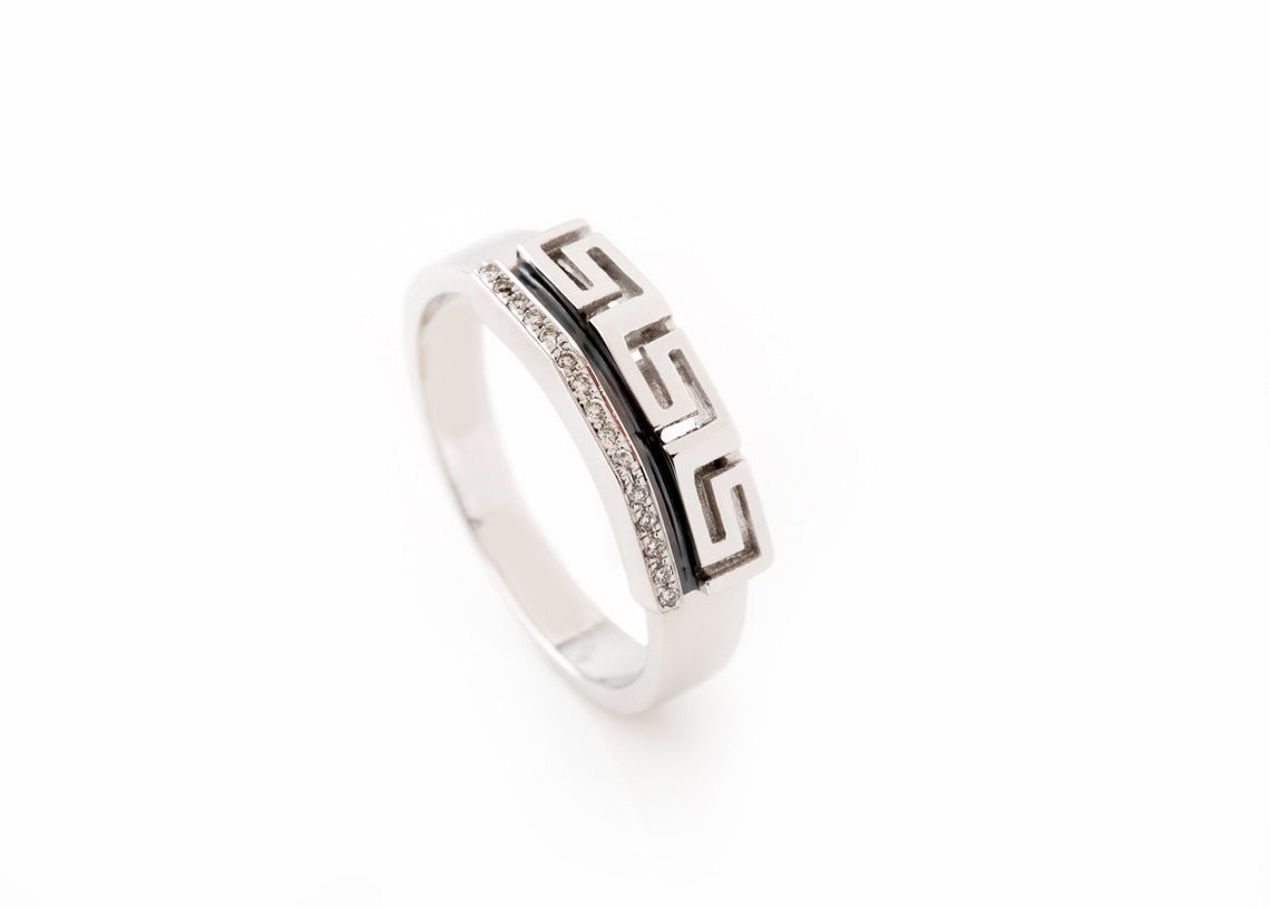 Greek Meander Ring 18K Greek Key Design Diamond Ring 18K Gold, White ...