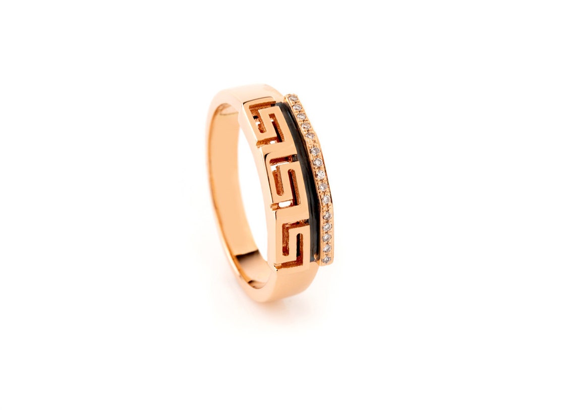 Greek Meander Ring 18K Greek Key Design Diamond Ring 18K Gold, White ...