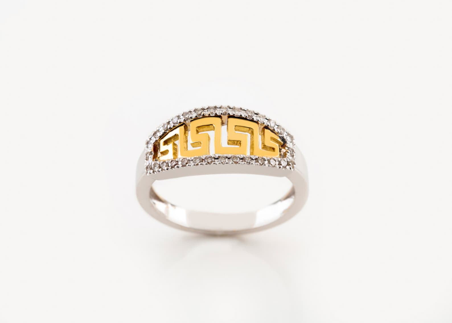 18K Greek Meander Diamond Ring in Gold Wides at the Top - Etsy